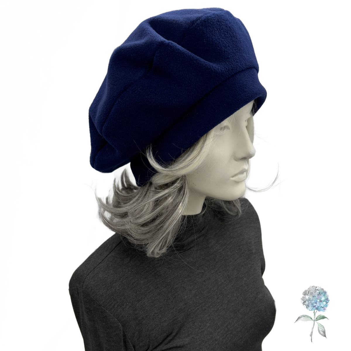 Navy Blue Fleece Beret with Satin Lining : Size Large | Ready to Ship ...