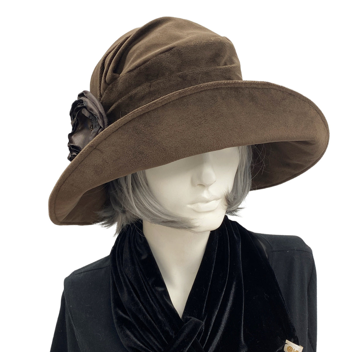 Velvet Wide Brim Cloche Hat with Satin Rose Accessory | The Alice ...