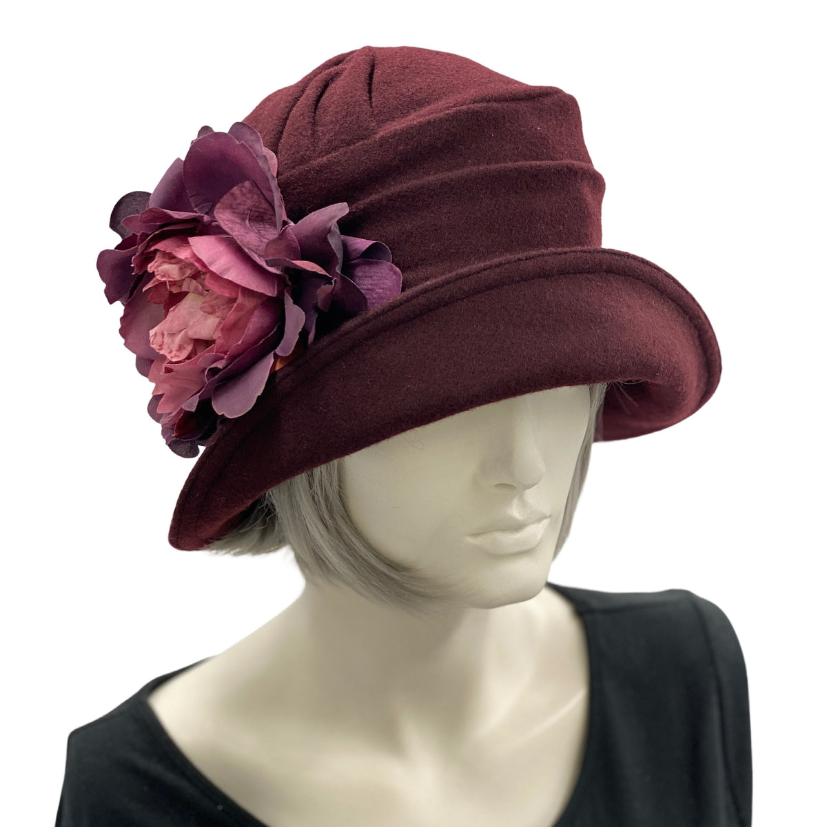 Cloche Hat in Burgundy Felted Wool | The Alice – Boston Millinery