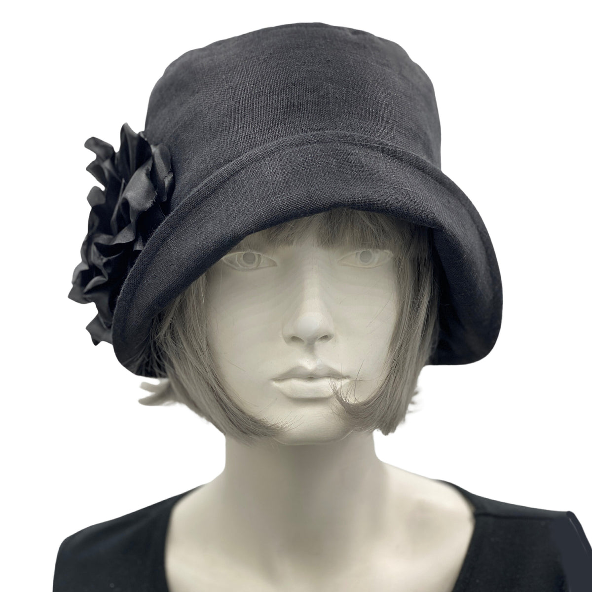Linen Cloche Hat in 1920s Style with Large Satin Peony Flower | The El ...